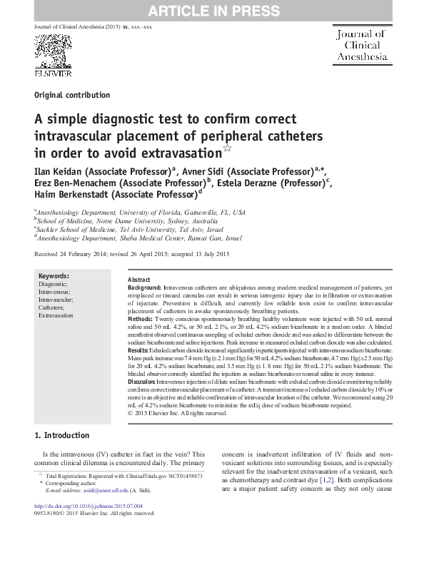 (PDF) A simple diagnostic test to confirm correct intravascular ...
