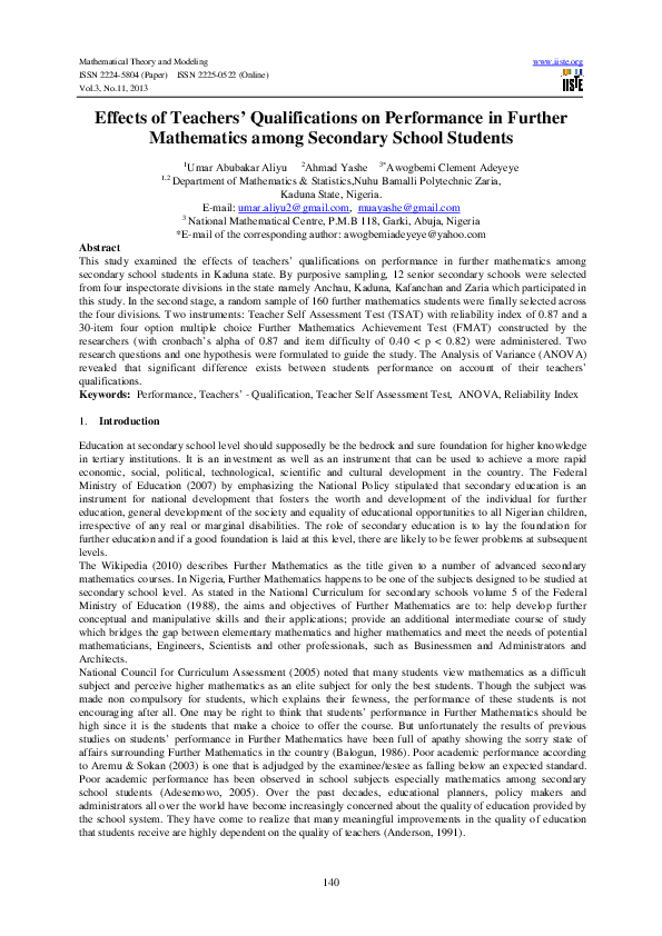 (PDF) Effects of Teachers’ Qualifications on Performance in Further ...
