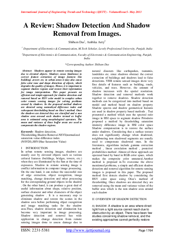 (PDF) A survey on shadow detection and removal in images