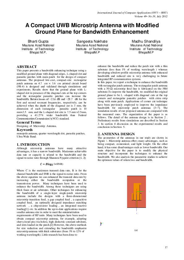 (PDF) A Compact UWB Microstrip Antenna with Modified Ground Plane for Bandwidth Enhancement