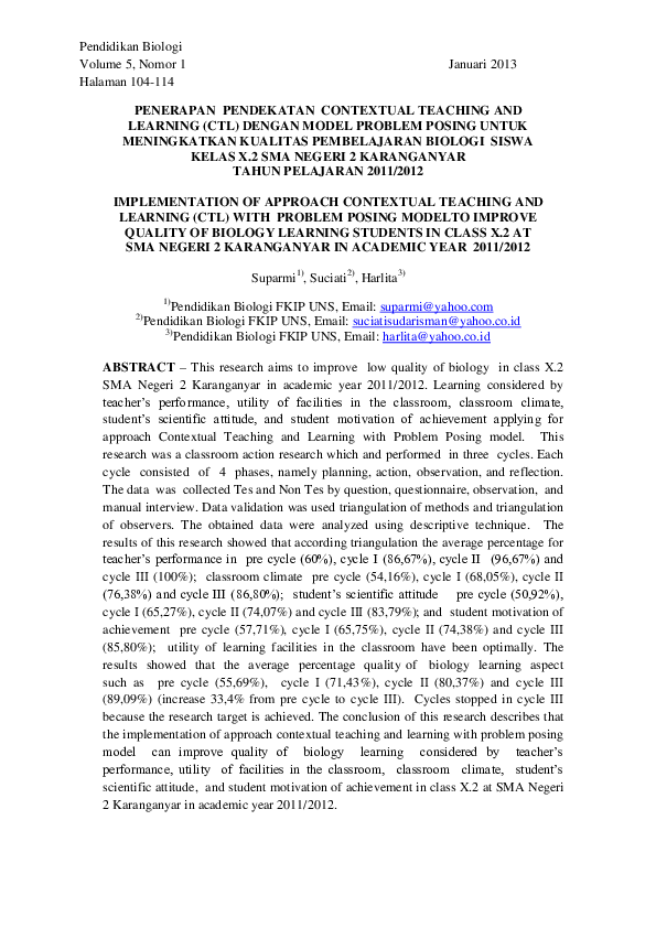 (PDF) Penerapan Pendekatan Contextual Teaching and Learning (CTL) Dengan Model Problem Posing ...