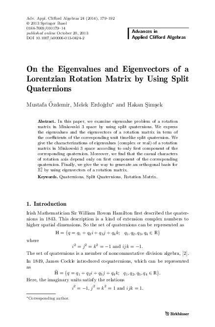 (PDF) On the Eigenvalues and Eigenvectors of a Lorentzian Rotation ...