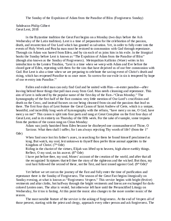 (PDF) The Sunday of the Expulsion of Adam from the Paradise of Bliss ...