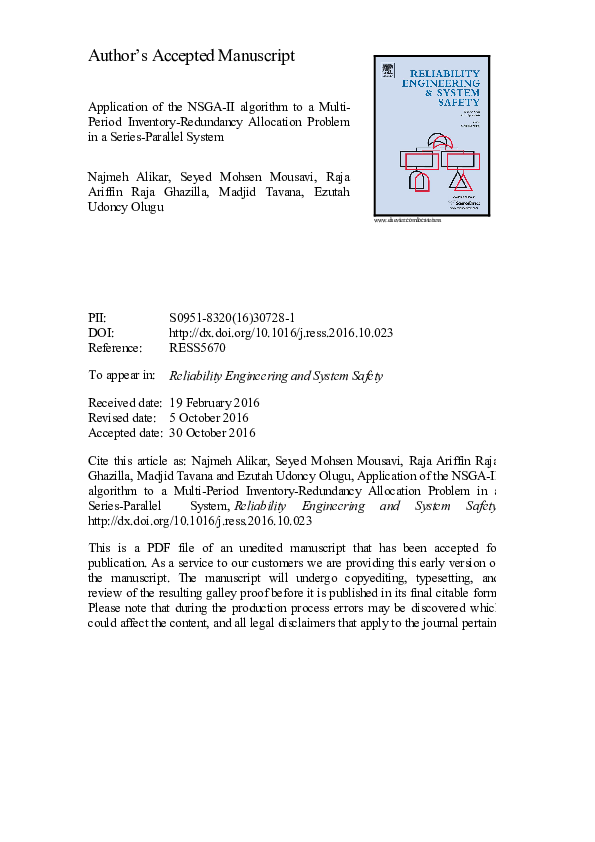 Pdf Application Of The Nsga Ii Algorithm To A Multi Period Inventory Redundancy Allocation