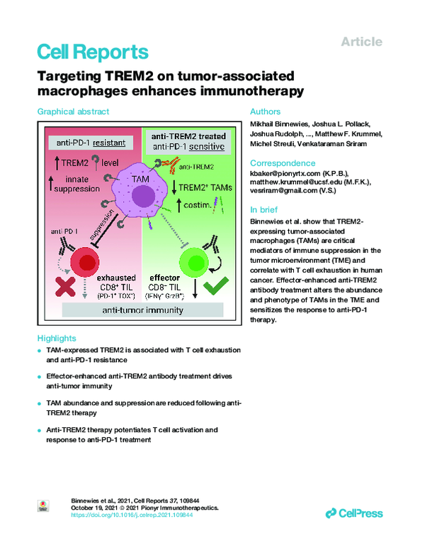 (PDF) Targeting TREM2 on tumor-associated macrophages enhances immunotherapy | Subhadra Dash ...