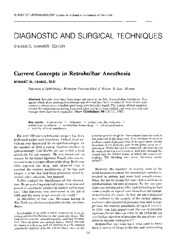 (PDF) Current concepts in retrobulbar anesthesia
