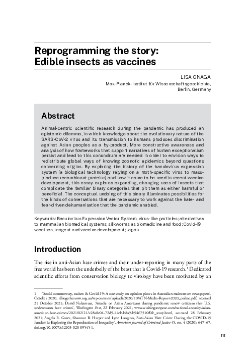 (PDF) Reprogramming the story: Edible insects as vaccines