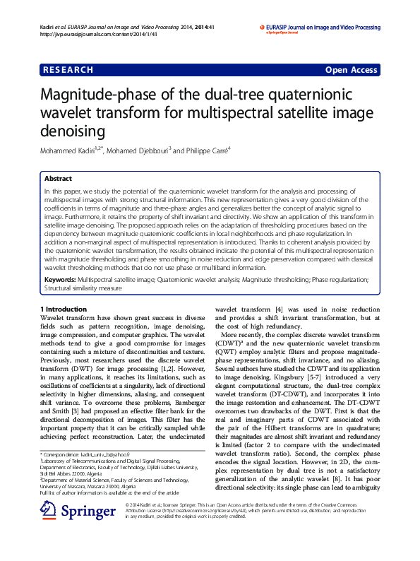 Pdf Magnitude Phase Of The Dual Tree Quaternionic Wavelet Transform For Multispectral