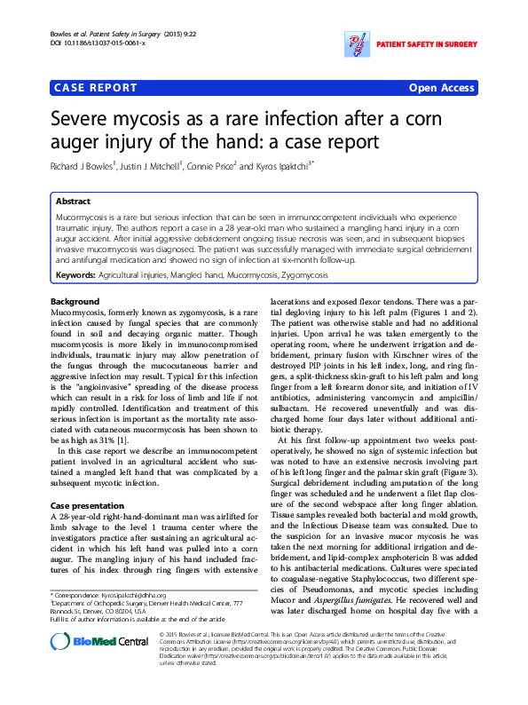 (PDF) Severe mycosis as a rare infection after a corn auger injury of ...