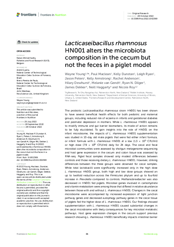 (PDF) Lacticaseibacillus rhamnosus HN001 alters the microbiota ...