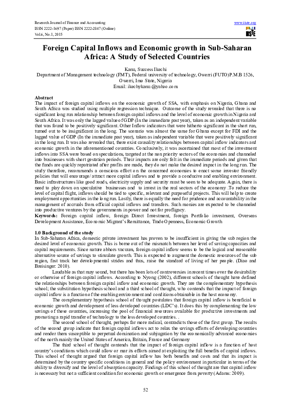 (PDF) Foreign Capital Inflows and Economic growth in Sub-Saharan Africa ...