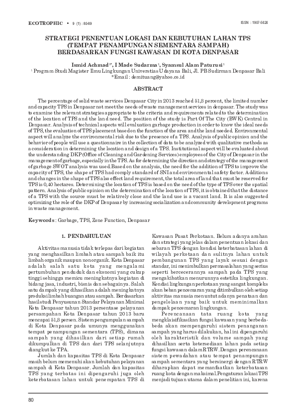 (PDF) Strategi Penentuan Lokasi Dan Kebutuhan Lahan TPS (Tempat ...
