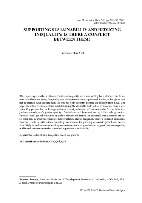 (PDF) Supporting sustainability and reducing inequality: Is there a conflict between them?
