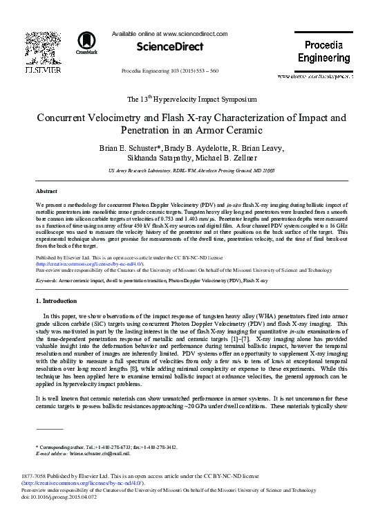 (PDF) Concurrent Velocimetry and Flash X-ray Characterization of Impact and Penetration in an ...