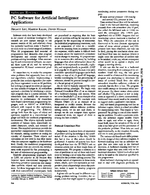 (PDF) PC Software for Artificial Intelligence Applications