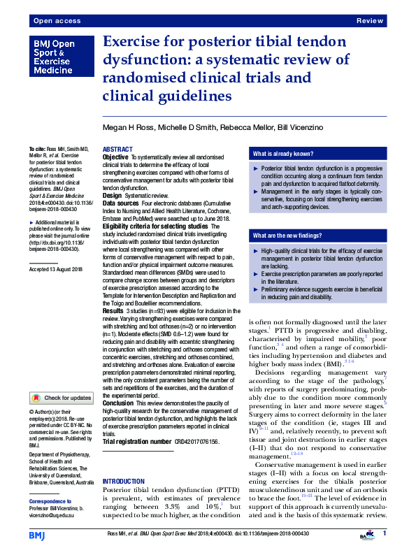 (PDF) Exercise for posterior tibial tendon dysfunction: a systematic ...