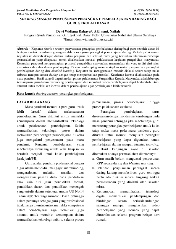 (PDF) Sharing Session Penyusunan Perangkat Pembelajaran Daring Bagi Guru Sekolah Dasar