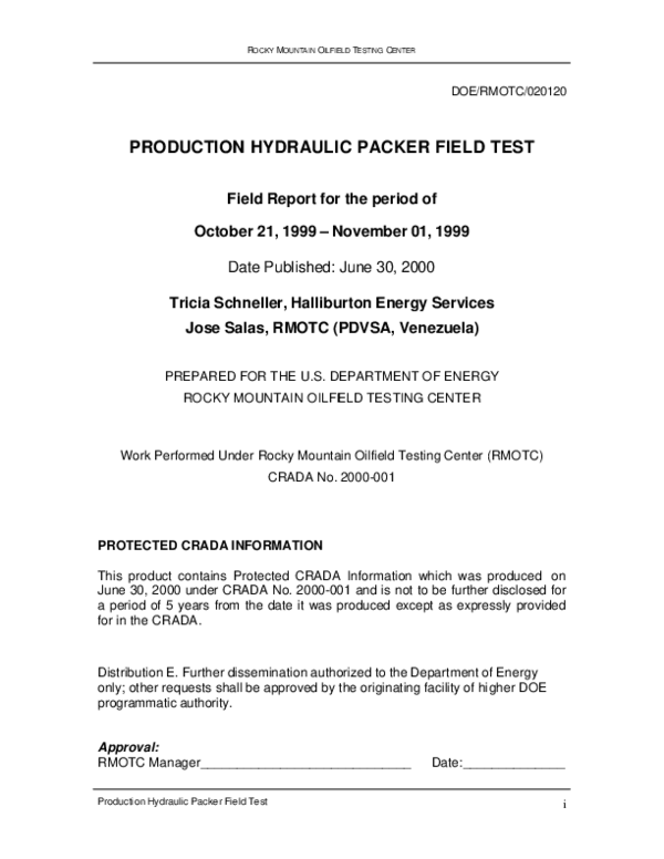 (PDF) Production Hydraulic Packer Field Test