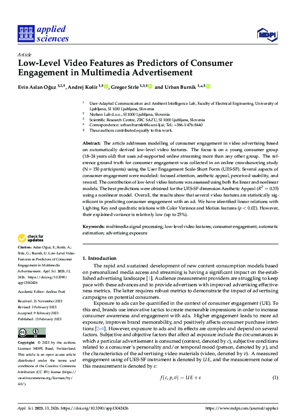 (PDF) Low-Level Video Features as Predictors of Consumer Engagement in ...