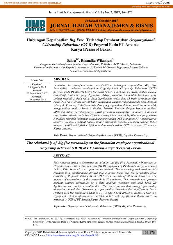 (PDF) Hubungan Kepribadian Big Five Terhadap Pembentukan Organizational ...