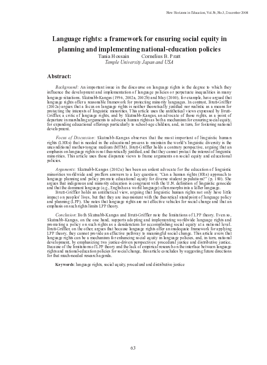 (PDF) Language rights: a framework for ensuring social equity in planning and implementing ...