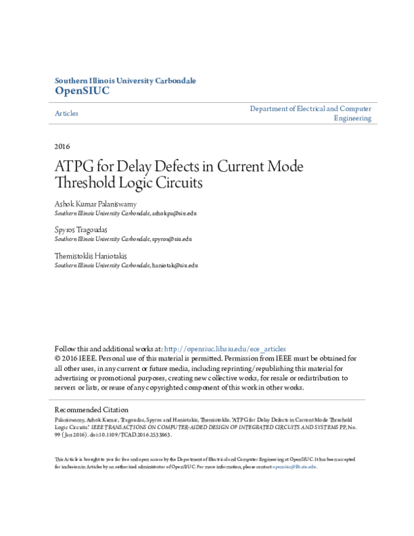 (PDF) ATPG for Delay Defects in Current Mode Threshold Logic Circuits