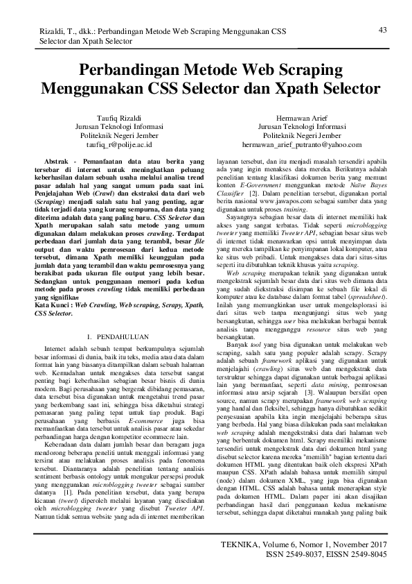 (PDF) Perbandingan Metode Web Scraping Menggunakan CSS Selector dan ...