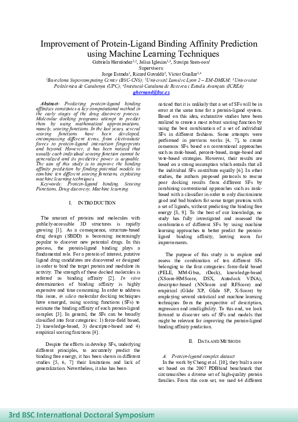 Pdf Improvement Of Protein Ligand Binding Affinity Prediction Using Machine Learning Techniques
