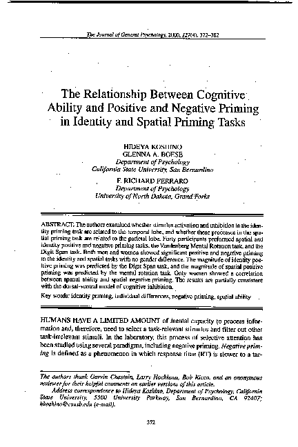 Pdf The Relationship Between Cognitive Ability And Positive And