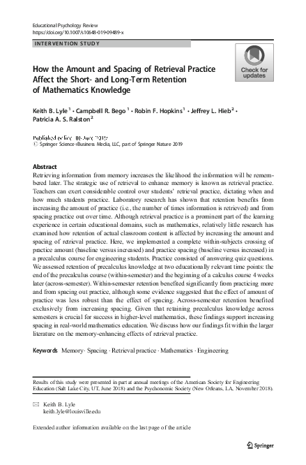 (PDF) How the Amount and Spacing of Retrieval Practice Affect the Short ...