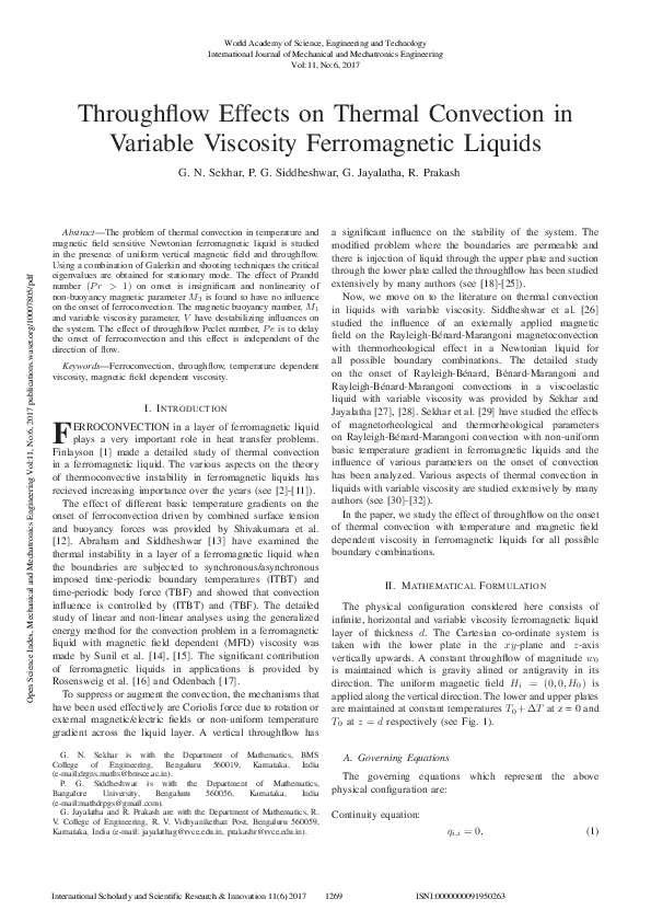 (PDF) Throughflow Effects On Thermal Convection In Variable Viscosity Ferromagnetic Liquids