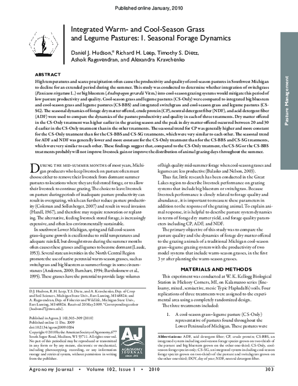 (PDF) Integrated Warm‐ and Cool‐Season Grass and Legume Pastures: I ...