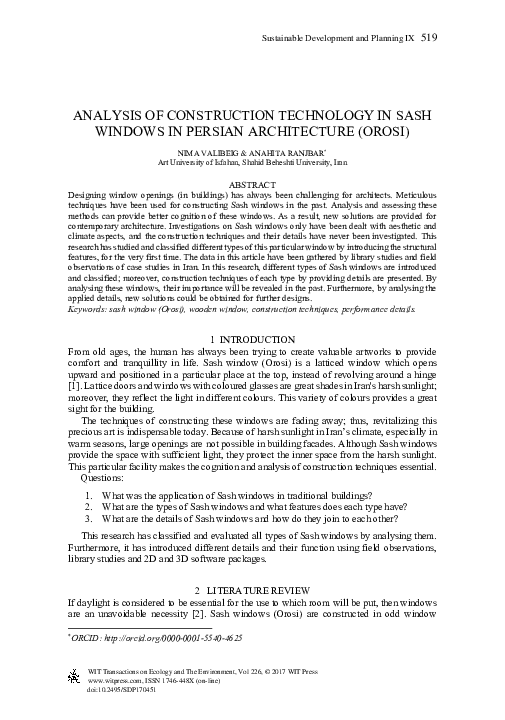 (PDF) Analysis of Construction Technology in Sash Windows in Persian ...