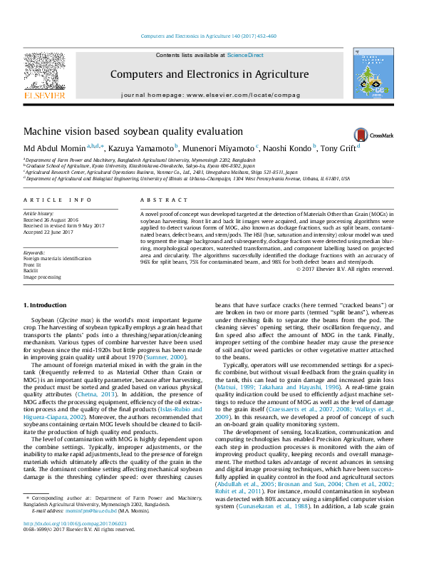(PDF) Machine vision based soybean quality evaluation (PDF) Machine vision based soybean quality evaluation