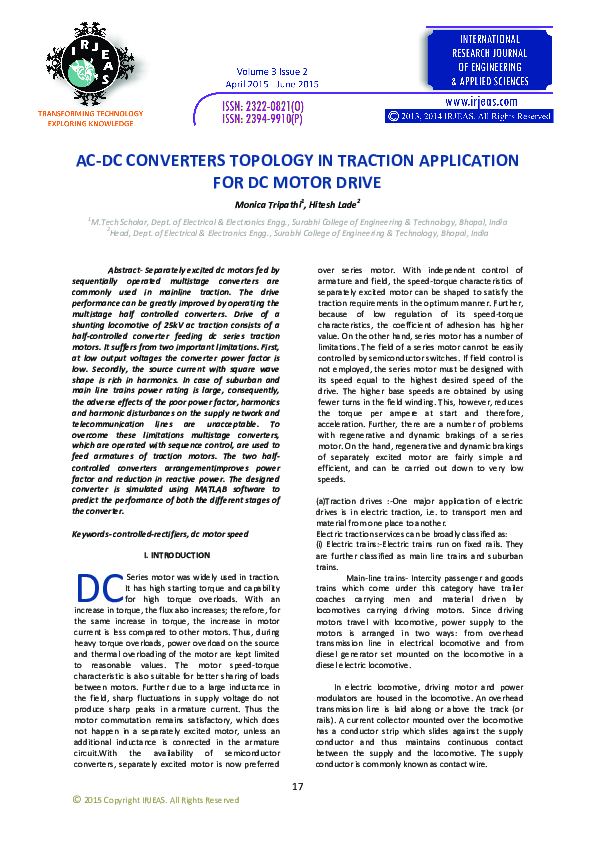 (PDF) Ac-DC Converters Topology in Traction Application for DC Motor Drive