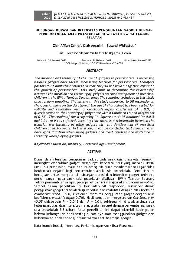 (PDF) Hubungan Durasi Dan Intensitas Penggunaan Gadget Dengan Perkembangan Anak Usia Prasekolah ...