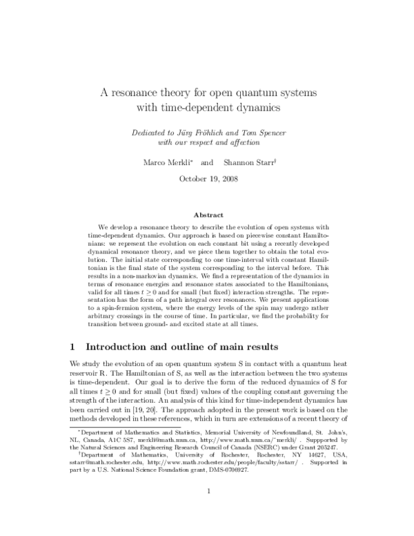 (PDF) A Resonance Theory for Open Quantum Systems with Time-Dependent ...