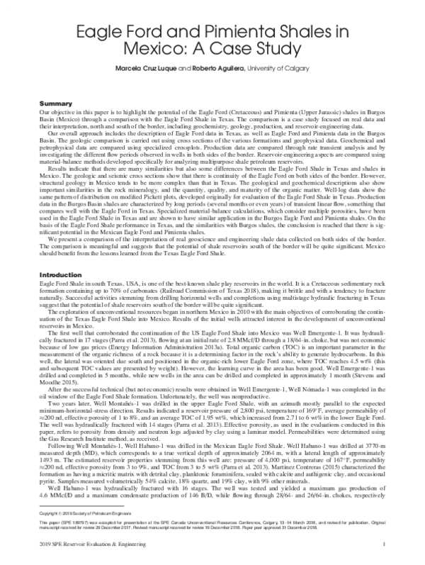 (PDF) Eagle Ford and Pimienta Shales in Mexico: A Case Study
