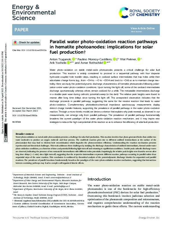 (PDF) Parallel water photo-oxidation reaction pathways in hematite ...