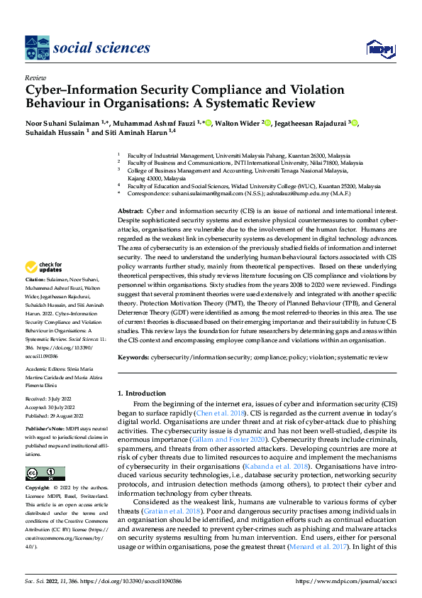 (PDF) Cyber–Information Security Compliance and Violation Behaviour in ...