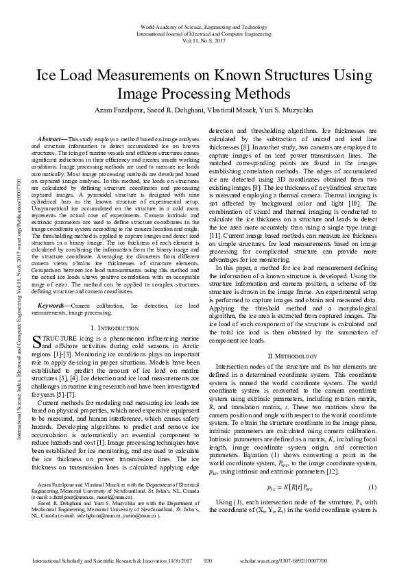 (PDF) Measuring Ice Loads on Structures via Imaging