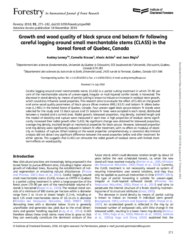 (PDF) Growth and wood quality of black spruce and balsam fir following ...