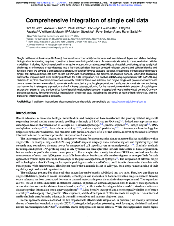 (PDF) Comprehensive integration of single cell data