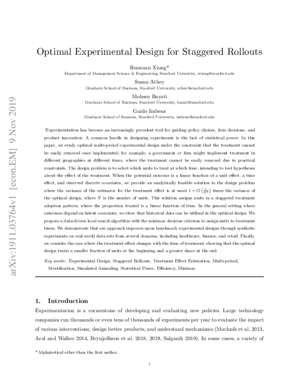 (PDF) Optimal Experimental Design for Staggered Rollouts
