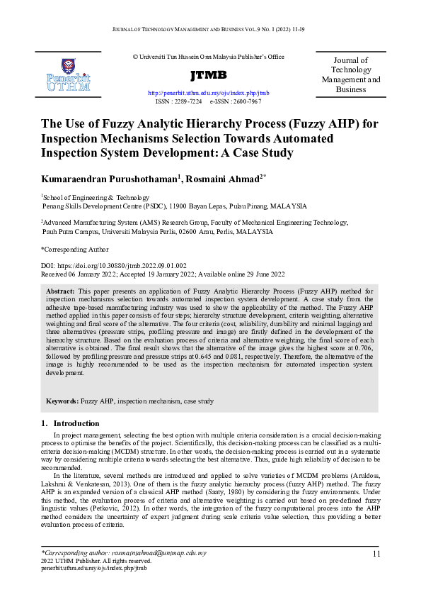 Pdf The Use Of Fuzzy Analytic Hierarchy Process Fuzzy Ahp For