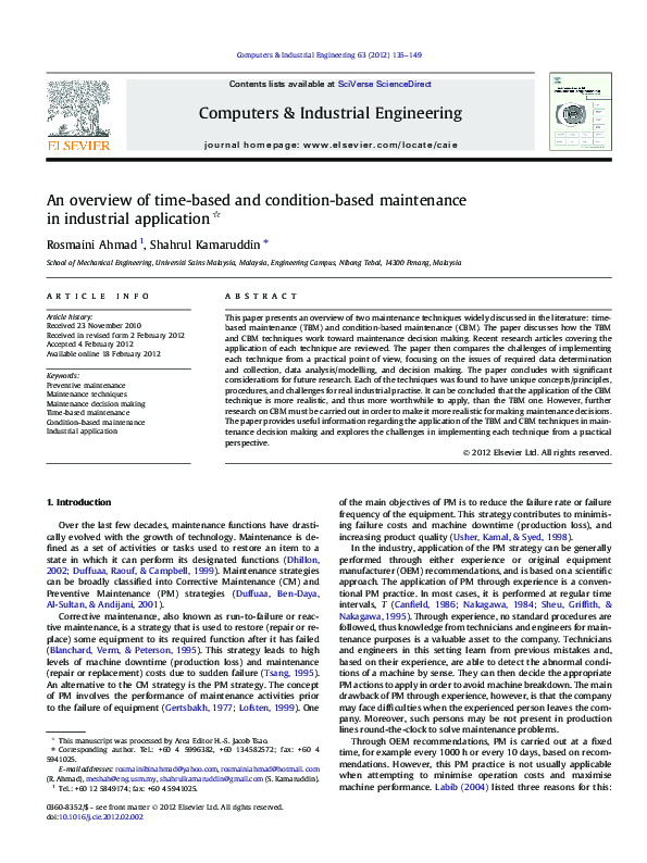 (PDF) An overview of time-based and condition-based maintenance in ...