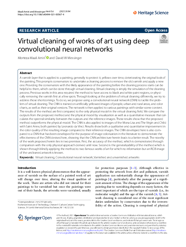 (PDF) Virtual Cleaning of Works of Art Using Deep Convolutional Neural Networks