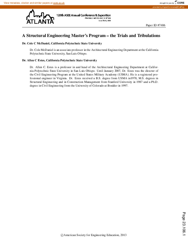 (PDF) A structural engineering master\u27s program -- The trials and tribulations