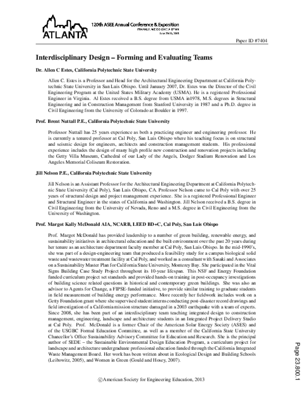 (PDF) Interdisciplinary Design – Forming and Evaluating Teams