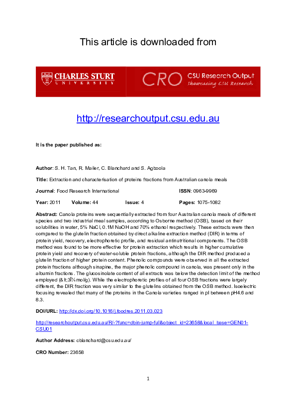 (PDF) Extraction and characterization of protein fractions from ...